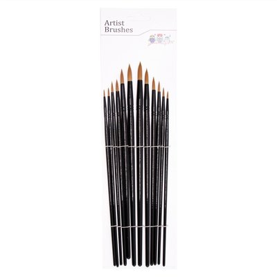 Light Brown Nylon Hair Artist Oil Paint Brush Black Wood Handle