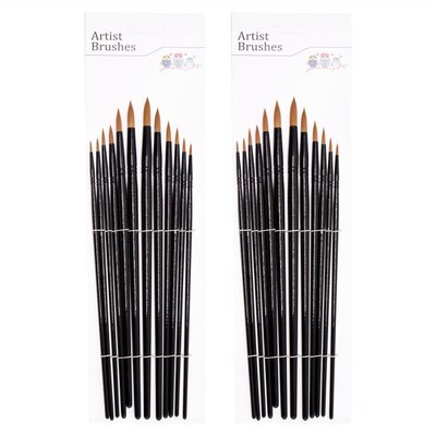 Light Brown Nylon Hair Artist Oil Paint Brush Black Wood Handle