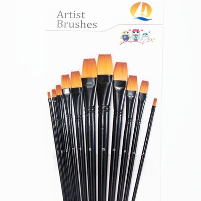 Flat Shape Nylon Hair 10# 12pcs Artist Paint Brush Set