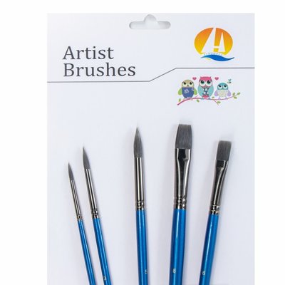 Black Nylon Hair Metallic Blue Wood Handle 8# Artist Paint Brushes Set