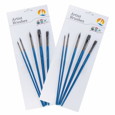 Black Nylon Hair Metallic Blue Wood Handle 8# Artist Paint Brushes Set