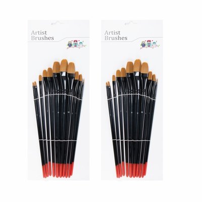Oval Head Brown Nylon Hair 12pcs Artist Paint Brushes Set
