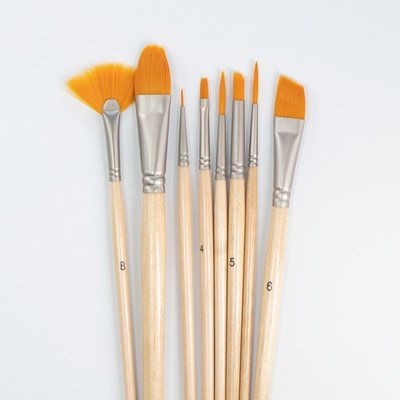 Round Fan Angular Flat Head Golden Nylon Hair Artist Paint Brushes Set