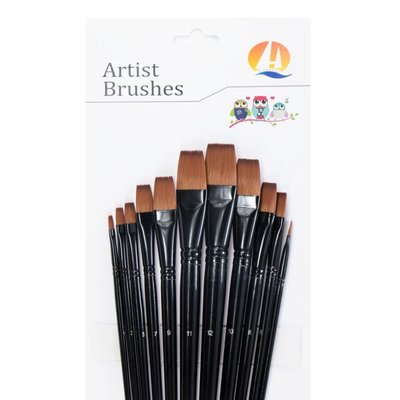 #12 Nylon Hair Flat Tip 11pcs Artist Paint Brushes Set