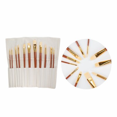 Creamy White Nylon Hair Yellow Aluminum Ferrule #12 Pro Art Brush Set