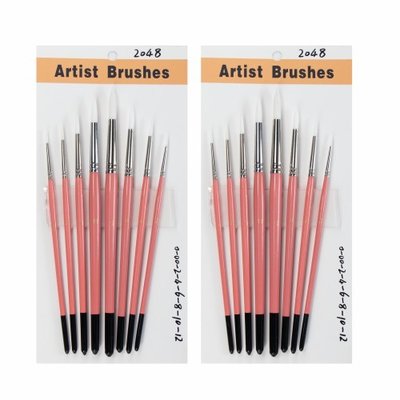 #12 Nylon Hair Pink And Black Wood Handle 8pcs Artist Brush Set