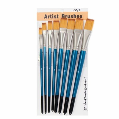 Golden Nylon Hair Pearly Blue/Black Tail Wooden Handle 150mm Artist Paint Brushes Set