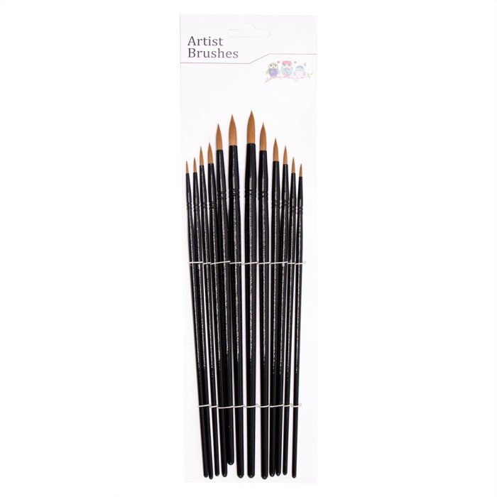 Light Brown Nylon Hair Artist Oil Paint Brush Black Wood Handle