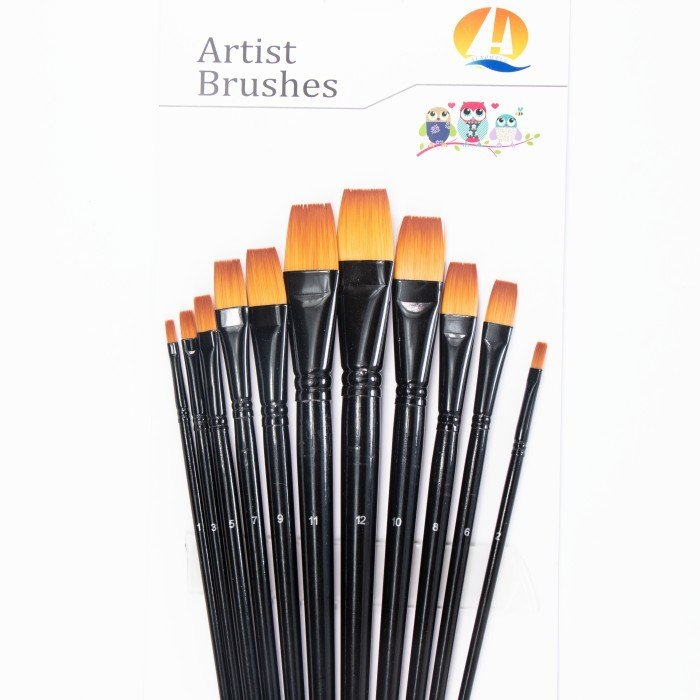 Flat Shape Nylon Hair 10# 12pcs Artist Paint Brush Set