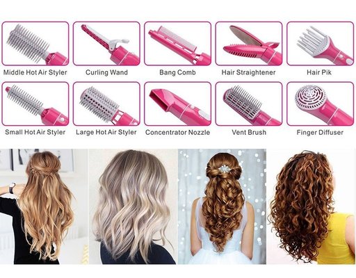 10 in1 electric hair straightening brush interchangeable detachable rotating hot air brush professional hair dryer hair supplier