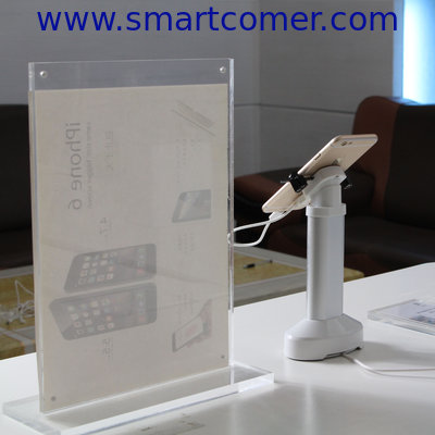 COMER Mobile phone security display stand with alarm grippers cable internal