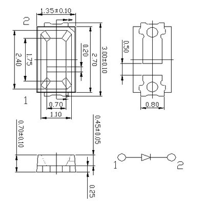 Ra80 PLCC2 3014 SMD LED , High Lumen Smd Led Chip Soft Light 8 - 10 LM