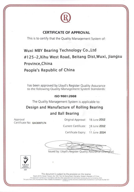 China Wuxi MBY Bearing Technology Co.,Ltd certification