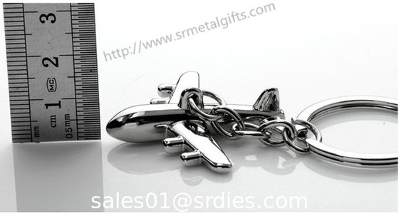 Chrome plated airplane model charming keyring, metal airplane drop pendant fob keychains, supplier