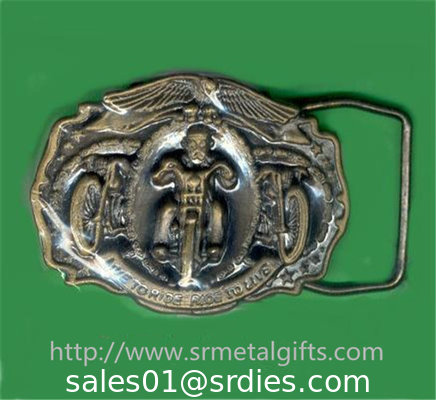 Custom Antique brass embossed motorcycle design metal men belt buckle, supplier