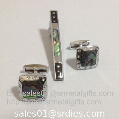 Sleek soft enamel checker tie clip and cufflink set for men, supplier
