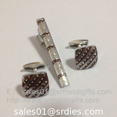 Sleek soft enamel checker tie clip and cufflink set for men, supplier