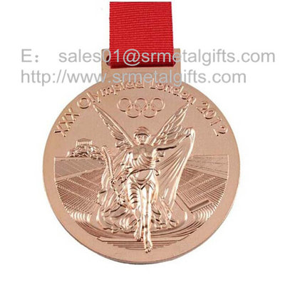 Polished bronze Olympic games medals with ribbon, Olympics trophy and award medals, supplier