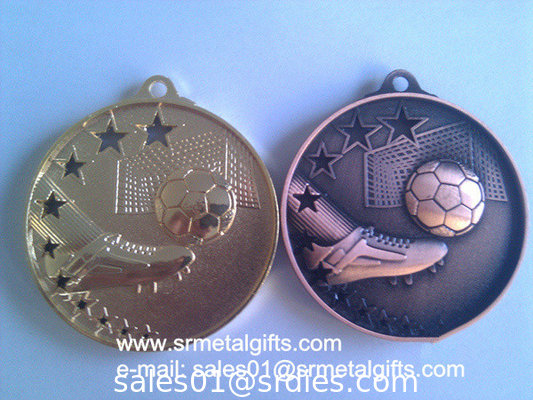 OEM metal soccer medals, custom embossed metal football medals supplier