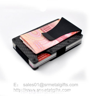 Black Carbon Fiber Minimalist RFID Aluminum Wallet with Money Clip supplier