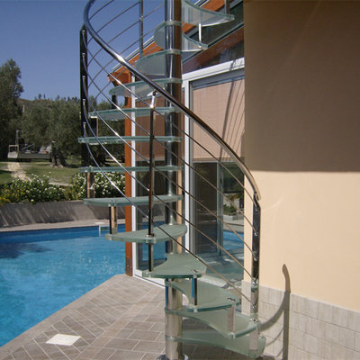 Indoor Modern Design Glass Spiral Staircase With Stainless Steel Balustrade
