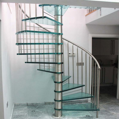 Indoor Modern Design Glass Spiral Staircase With Stainless Steel Balustrade