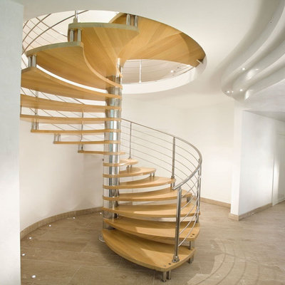 Indoor Custom Wood Spiral Staircases With Stainless Steel Handrail