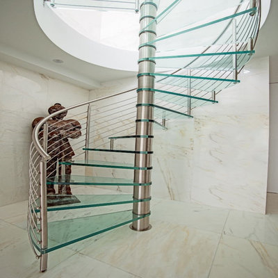 Luxury Glass Tread Stainless Steel Railing Indoor Use Spiral Staircase