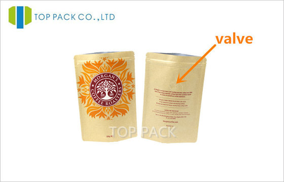 Kraft Paper Aluminum Foil Stand Up Pouch Zipper Degassing Valve Coffee Packaging