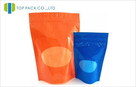 Solid Orange Print food Stand Up Pouch Packaging Oval Window
