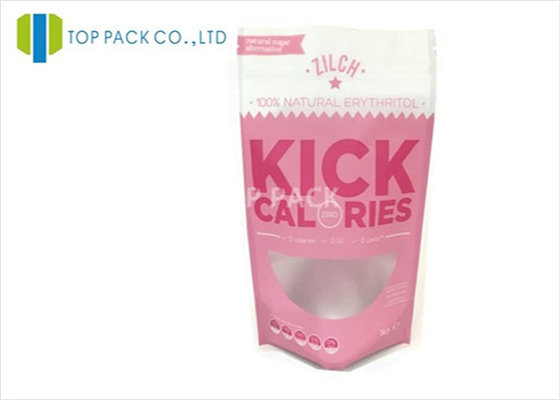 OEM Plastic Stand Up Pouches Zipper Clear Window Candy Food Matte Surface