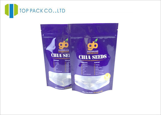 Customize Glossy Purple Foil Stand Up Pouches For Chia Seeds Packaging