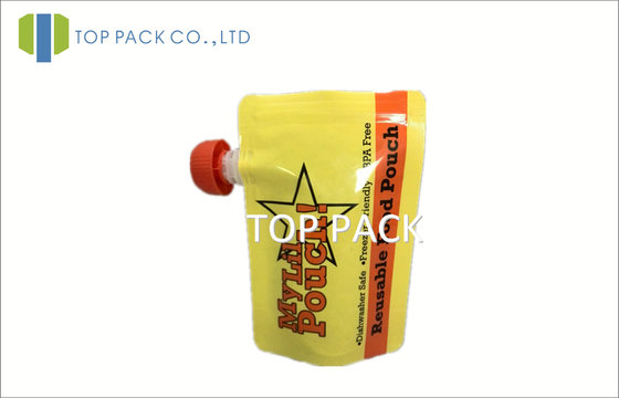 Plastic Spouted Pouches Packaging , Liquid Pouch Packaging Yellow / Red