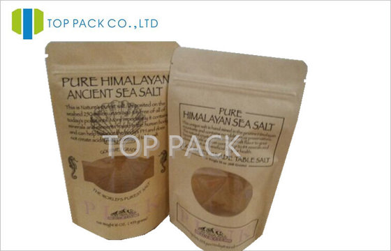 Offset Printing Salt Kraft Paper Stand Up Pouch With Custom Window