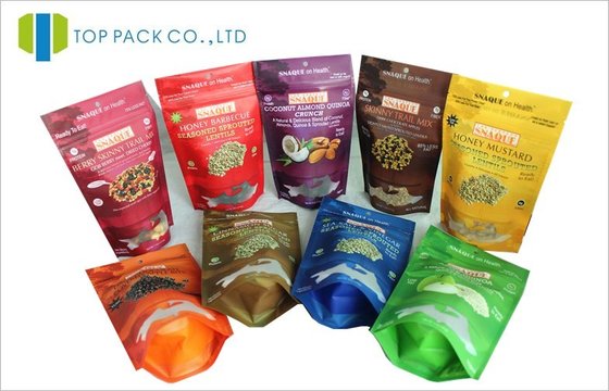 Dehydrated Food Ziplock Stand Up Pouches Transparent Window Front Reusable