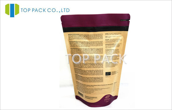 Custom Print Kraft Paper Stand Up Pouch Packaging Food Grade Zipper Top