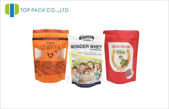 Gravure Printing Customized Window Ziplock Stand Up Pouches For Food Packaging