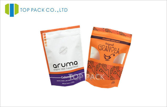 Orange Matte Ziplock Stand Up Pouches for Gronola , Power Packaging
