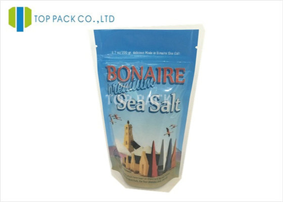 Sea salt reusable resealable pouch packaging , stand up food bags glossy finished