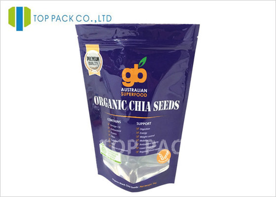 Zipper Matte Foil Stand Up Pouches Chia Seeds Food Grade gravure Print