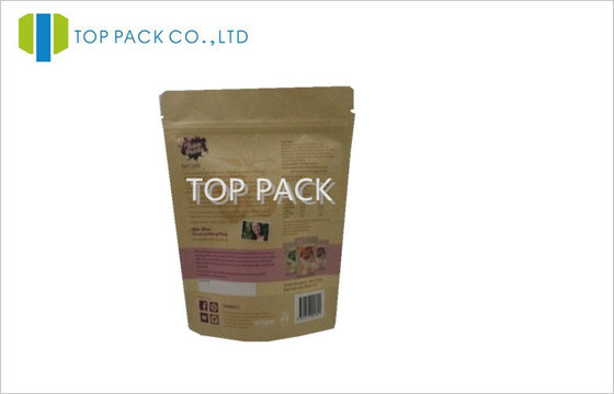 Food Grade Kraft Paper Stand Up Pouch Matte Finished with Clear Window