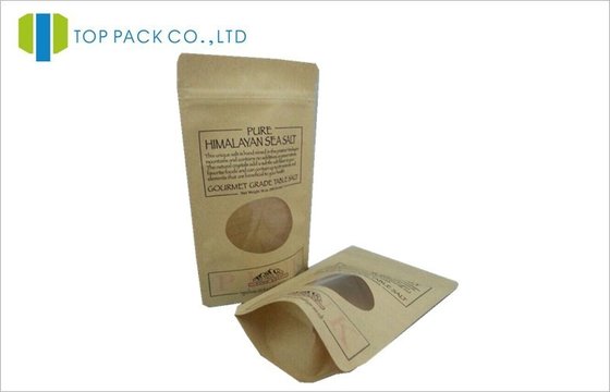 Reclosed Kraft Paper Stand Up Pouch Salt Storage / Clear Window Front