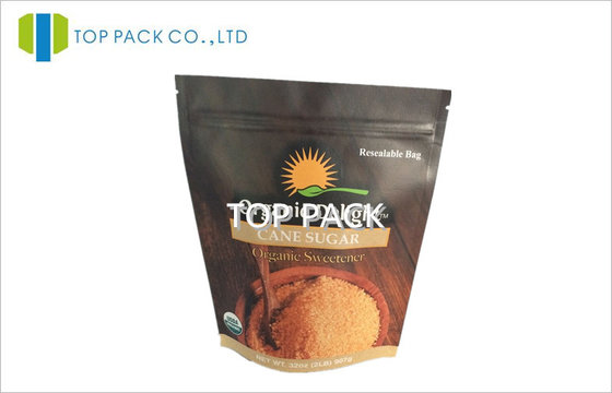 Brown Stand Up Pouch Packaging Foil Matte Printing Cane Sugar Food Grade
