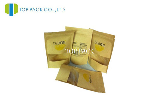 Recycled Natural Kraft Paper Ziplock Stand Up Pouches With Center Square Window