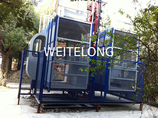 Yellow Twin Cage VFD Building Cage Hoist 3200kg SC200 / 200