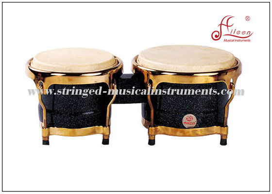 Black Percussion Musical Instruments Wooden Bongo Drum With Gold Plated Hardware