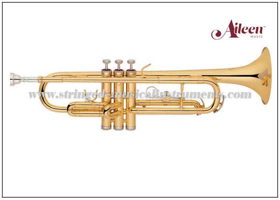 Golden Lacquered Yellow Brass Musical Instruments Trumpet With Nickel Silver Valves