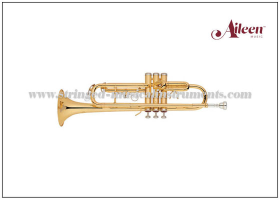 Golden Lacquered Yellow Brass Musical Instruments Trumpet With Nickel Silver Valves