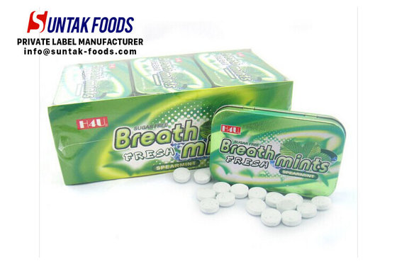 Fresh Friendly Pressed Natural Breath Mints Spearmint Flavor With Round Shape