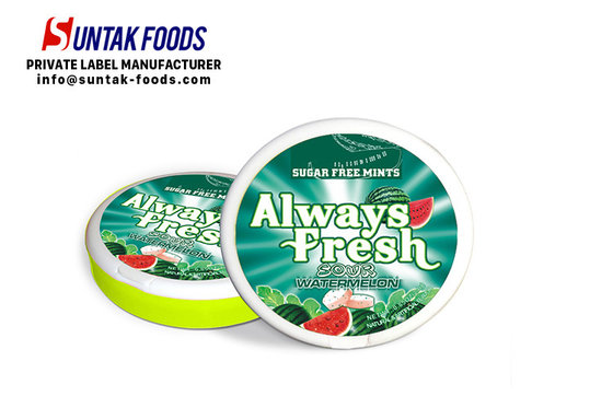 Sour Watermelon After Dinner Candy / Mints In Round Box Custom Logo